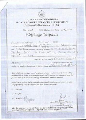 List of Weightage Certificates issued | Sports & Youth Services Department