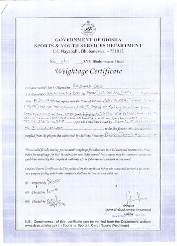 List of Weightage Certificates issued | Sports & Youth Services Department