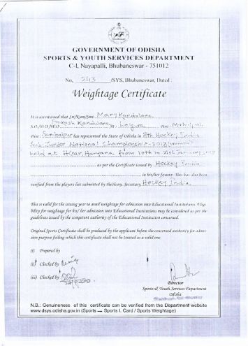 List of Weightage Certificates issued | Sports & Youth Services Department